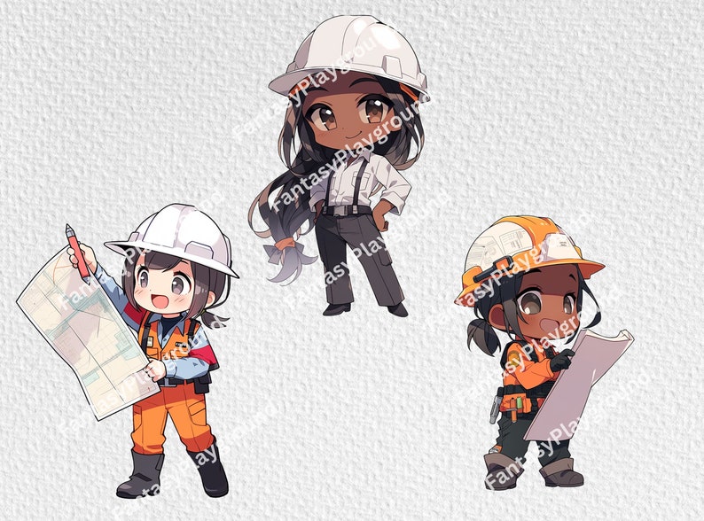 Chibi Contractor Clipart Bundle - Cute and Intelligent Engineers! - 20 ...