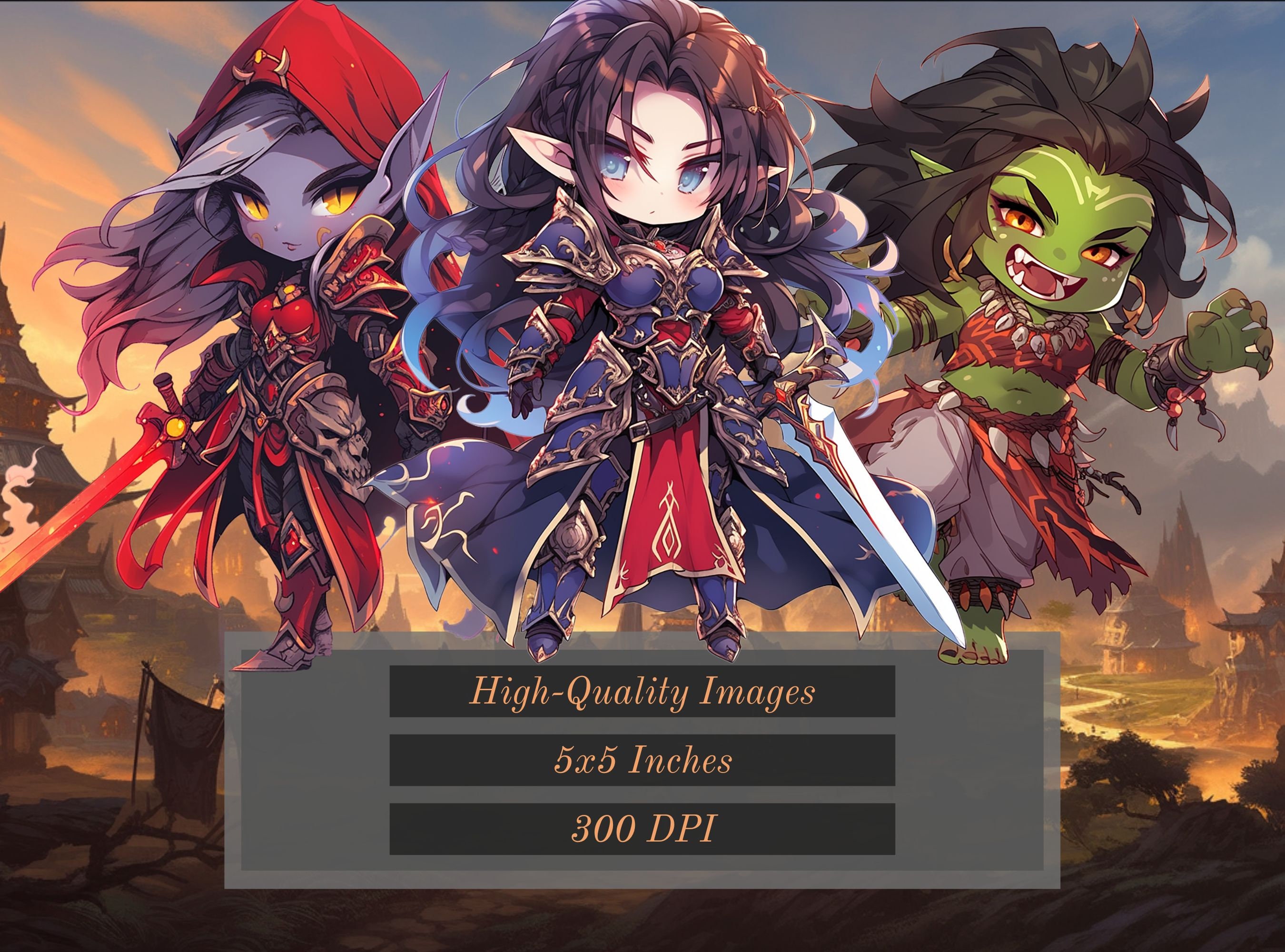 Fantasy Chibi Clipart Bundle - Swords, Magic, and Fun! - 20 Transparent ...