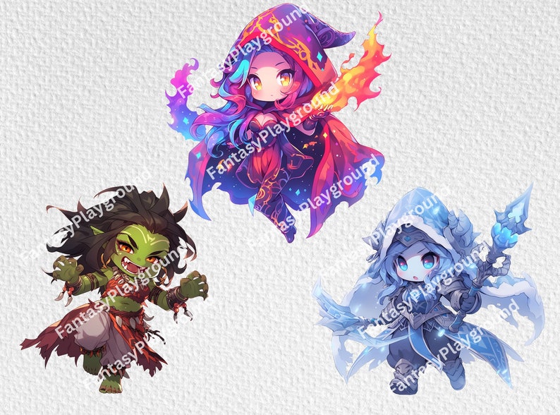 Fantasy Chibi Clipart Bundle - Swords, Magic, and Fun! - 20 Transparent ...