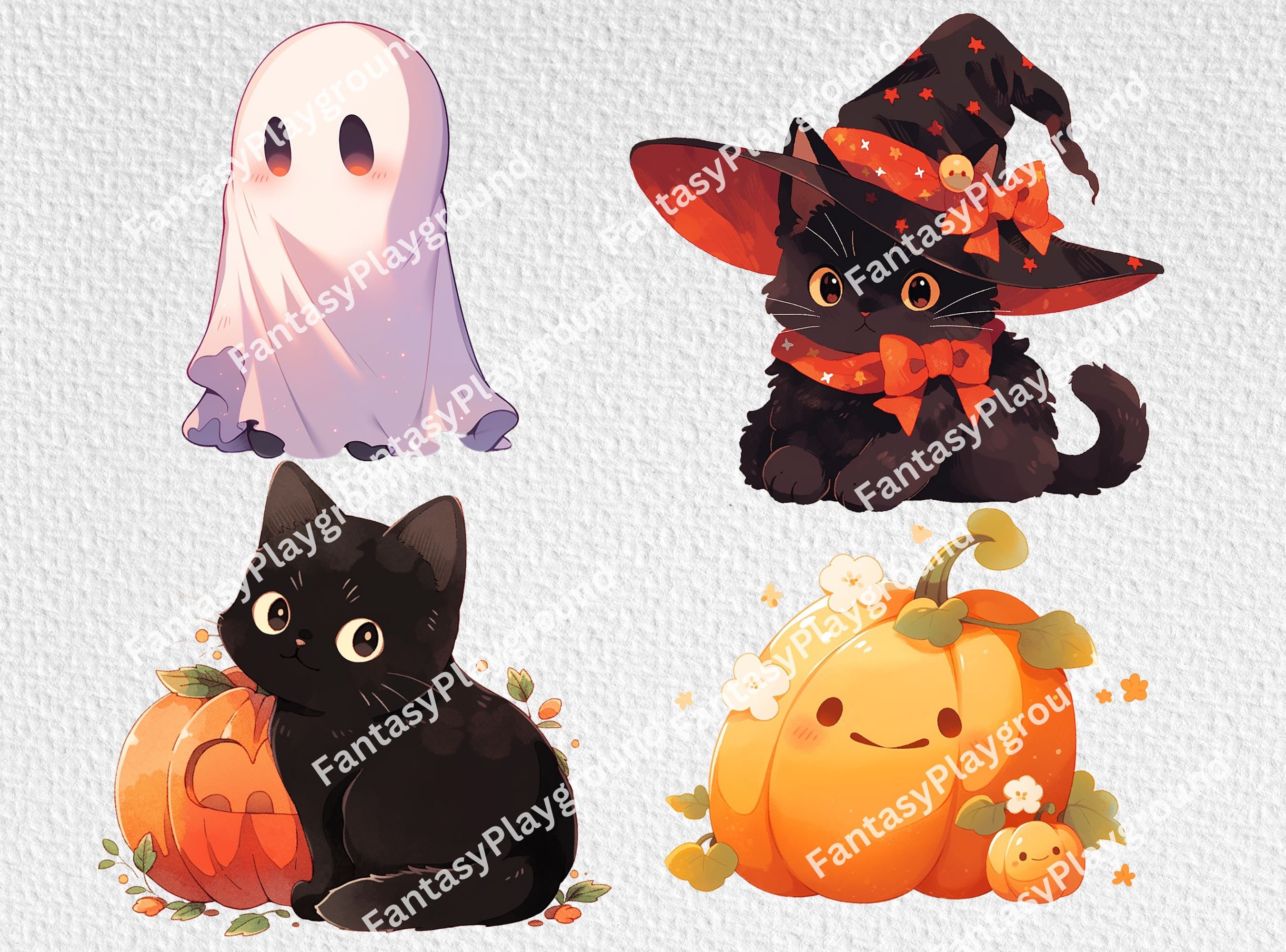 Cute & Spooky Halloween Clipart Ghosts Skeletons Pumpkins Cats 20 ...