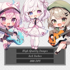 Chibi Stars Clipart Bundle - Kawaii Popstars, Idols - 15 Transparent ...