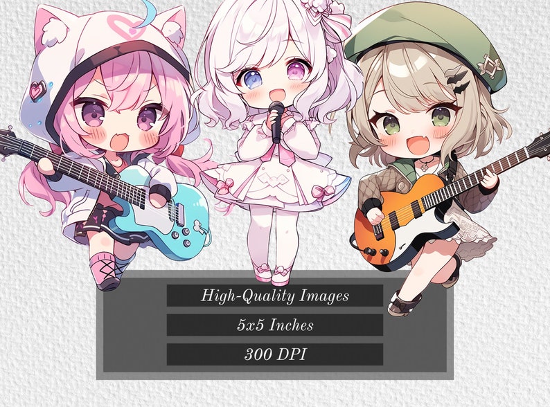 Chibi Stars Clipart Bundle - Kawaii Popstars, Idols - 15 Transparent ...