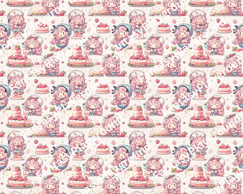 CUTE CHIBI ART Chibi Anime Seamless Pattern Printable Digital Paper ...