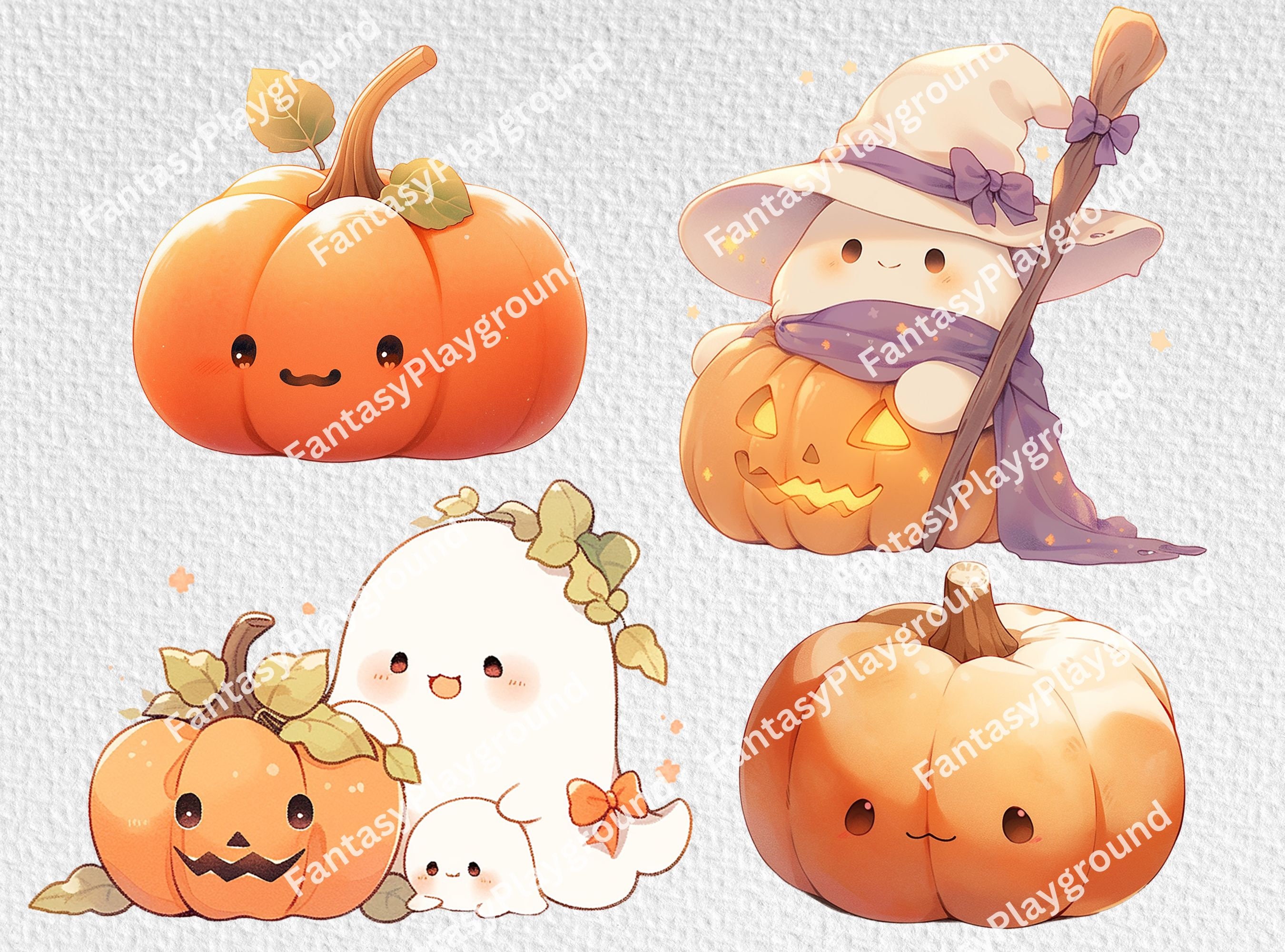 Cute & Spooky Halloween Clipart Ghosts Skeletons Pumpkins Cats 20 ...