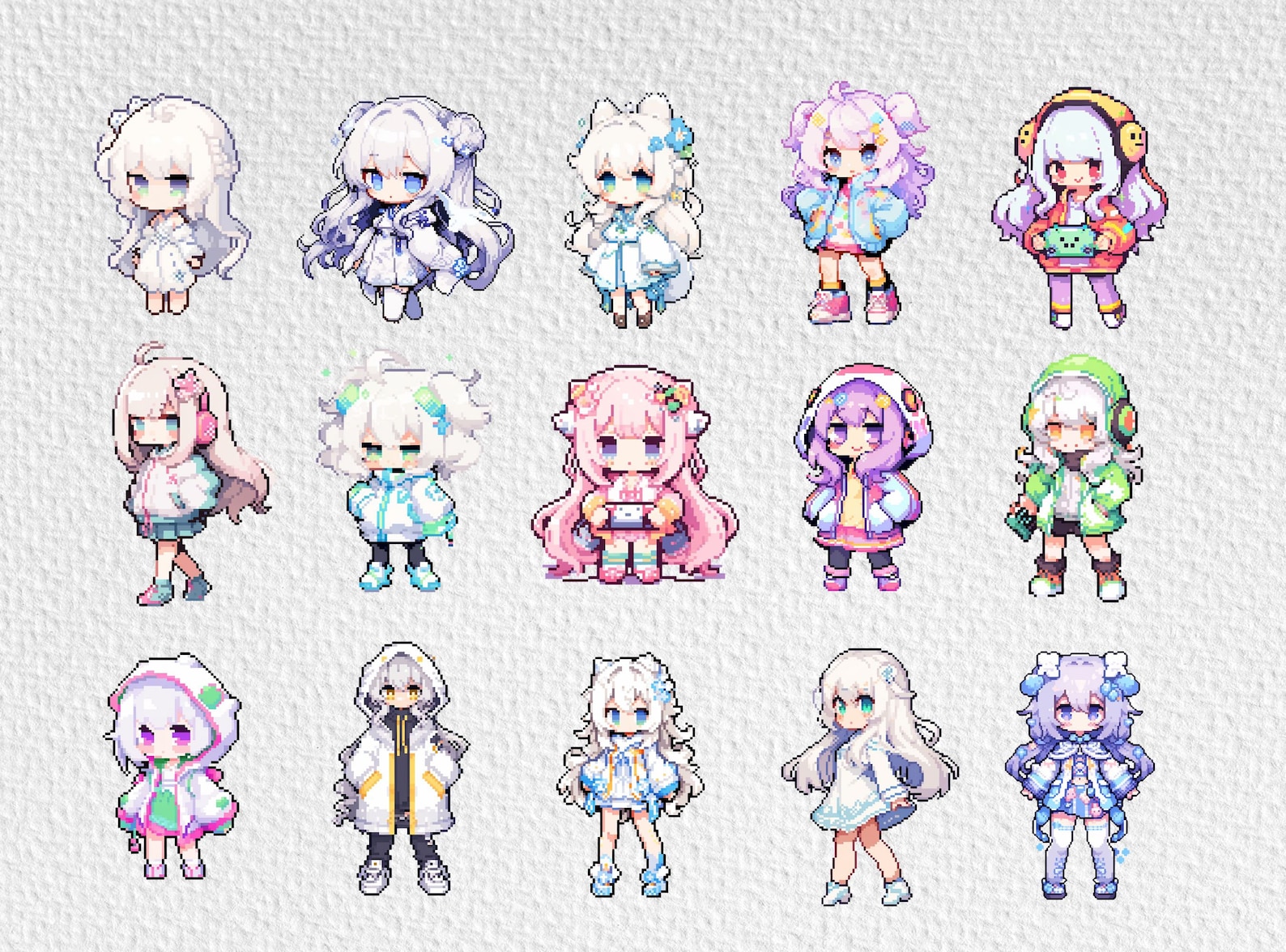 Pixel Pals Clipart Bundle - Cute Anime Pixel Art - 35 Transparent ...