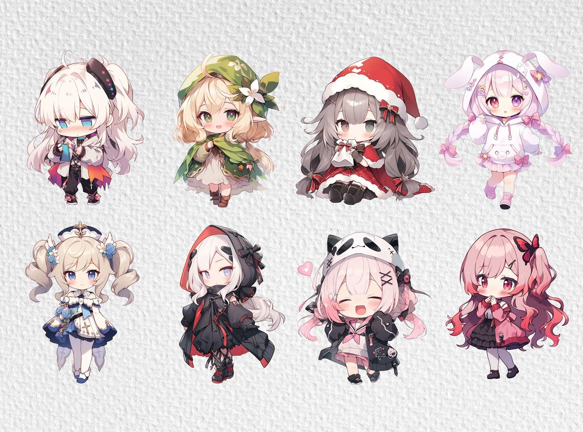 Anime Chibi Clipart Bundle 2 Cute and Festive Characters 16 Transparent ...
