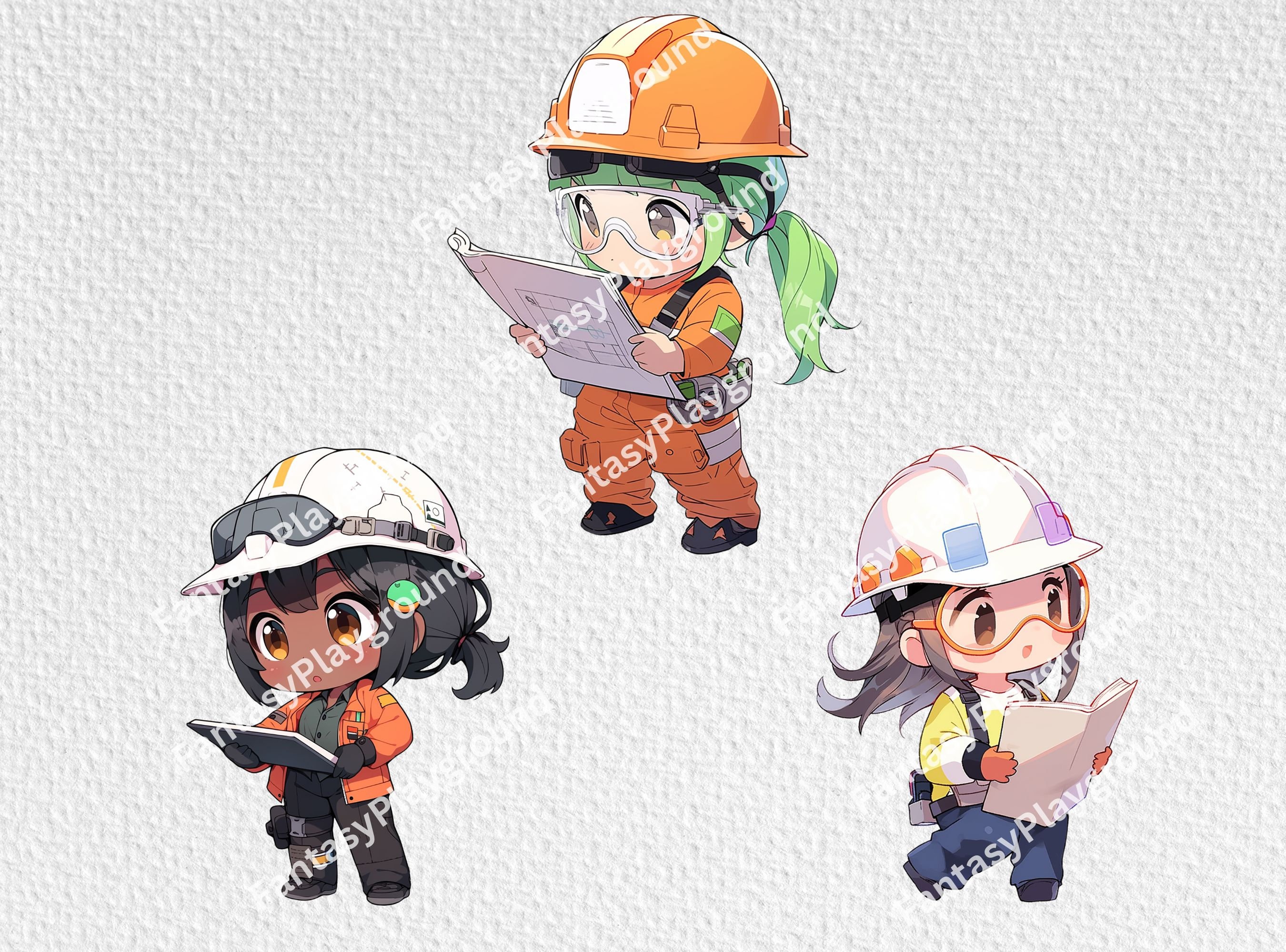 Chibi Contractor Clipart Bundle - Cute and Intelligent Engineers! - 20 ...