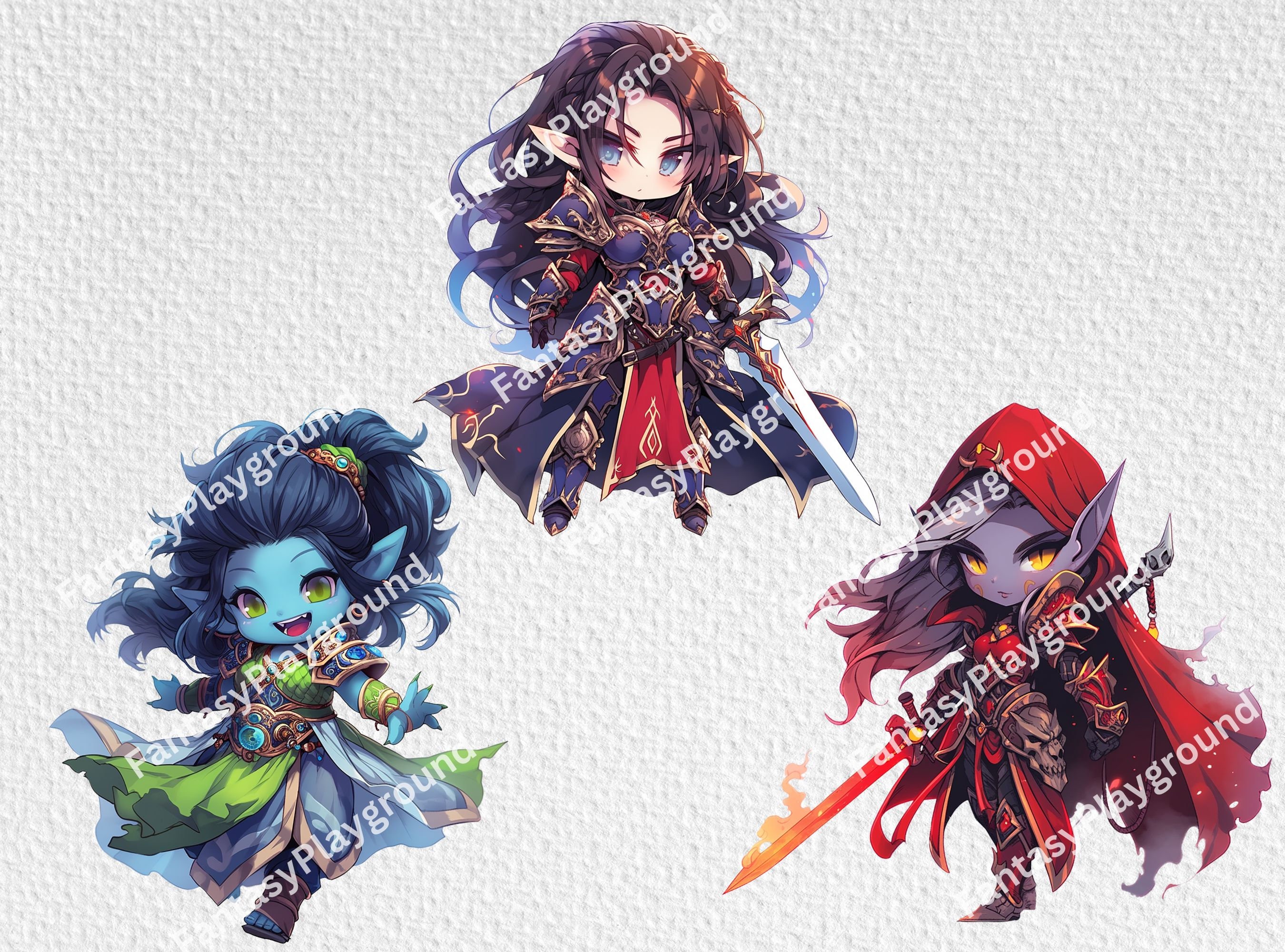 Fantasy Chibi Clipart Bundle - Swords, Magic, and Fun! - 20 Transparent ...