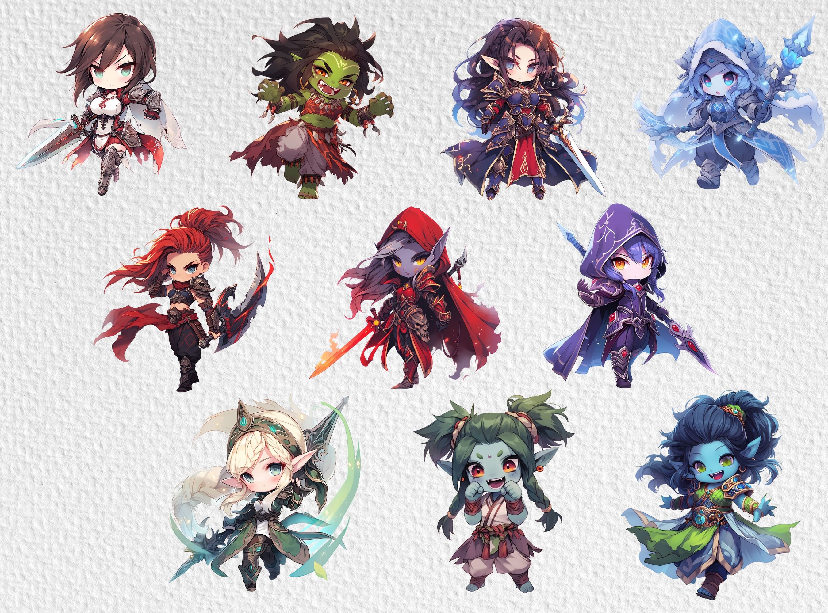 Fantasy Chibi Clipart Bundle - Swords, Magic, and Fun! - 20 Transparent ...
