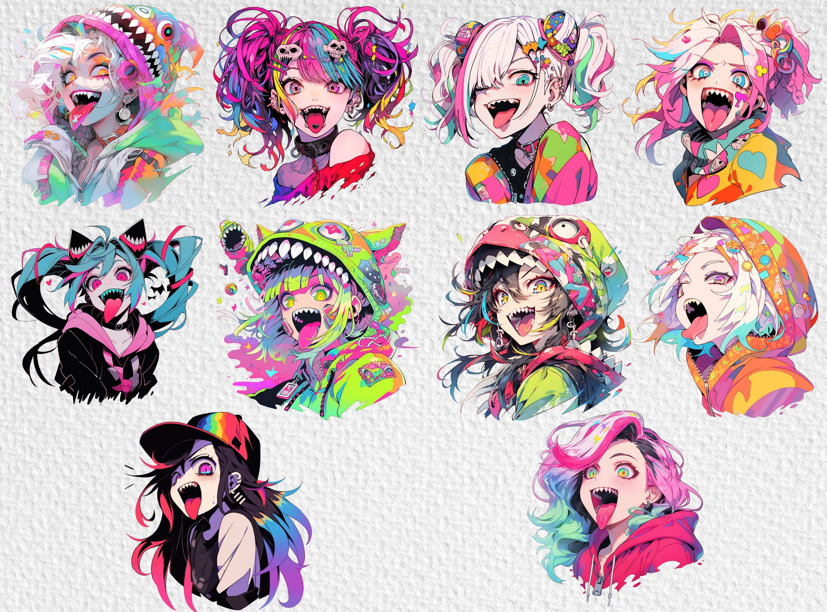 Punk Monster Anime Girls Clipart Bundle - 20 Quirky and Fun Characters ...