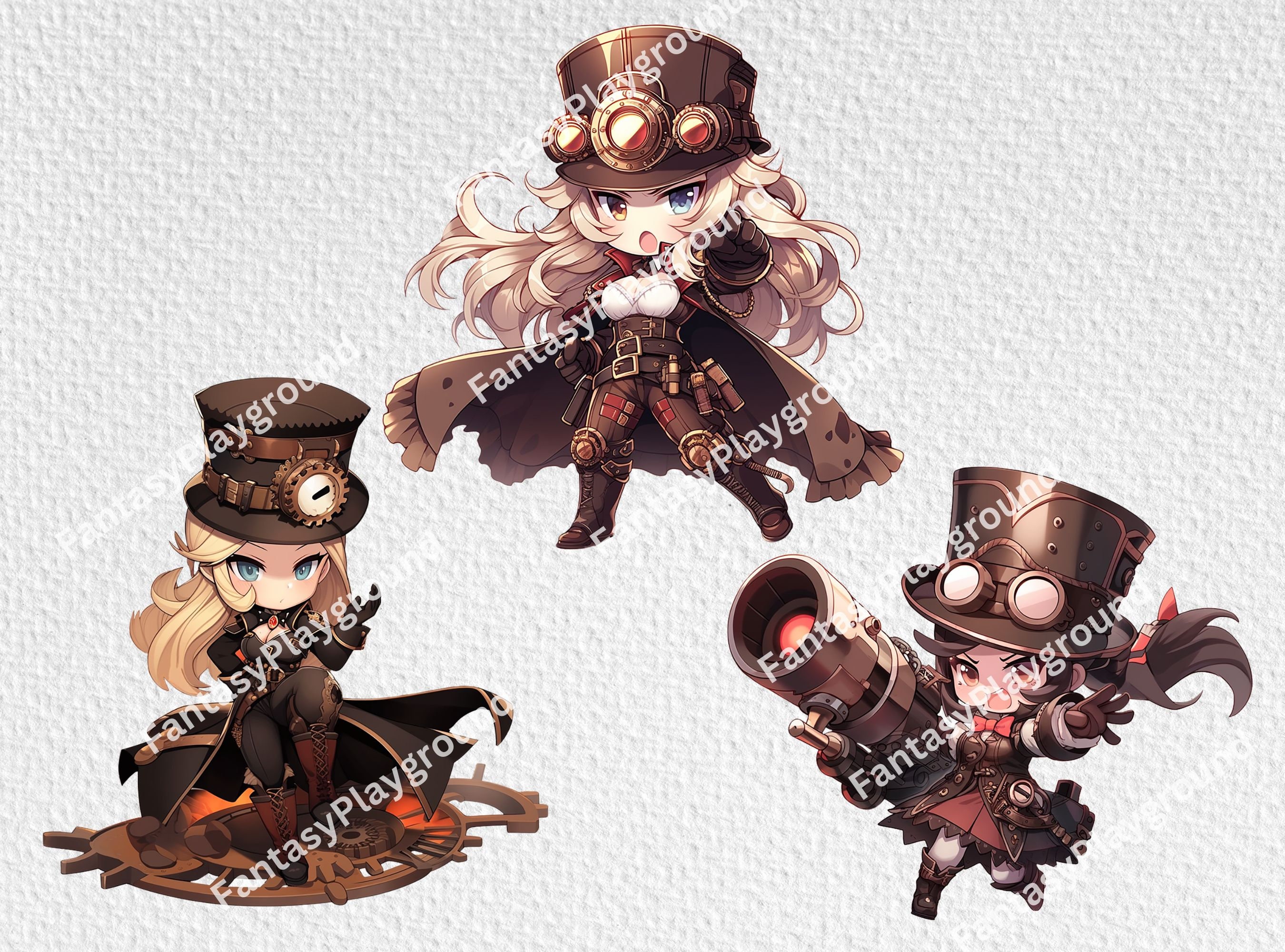 Steampunk Chibi Clipart Bundle - Cute Imagination & Creation! - 20 ...