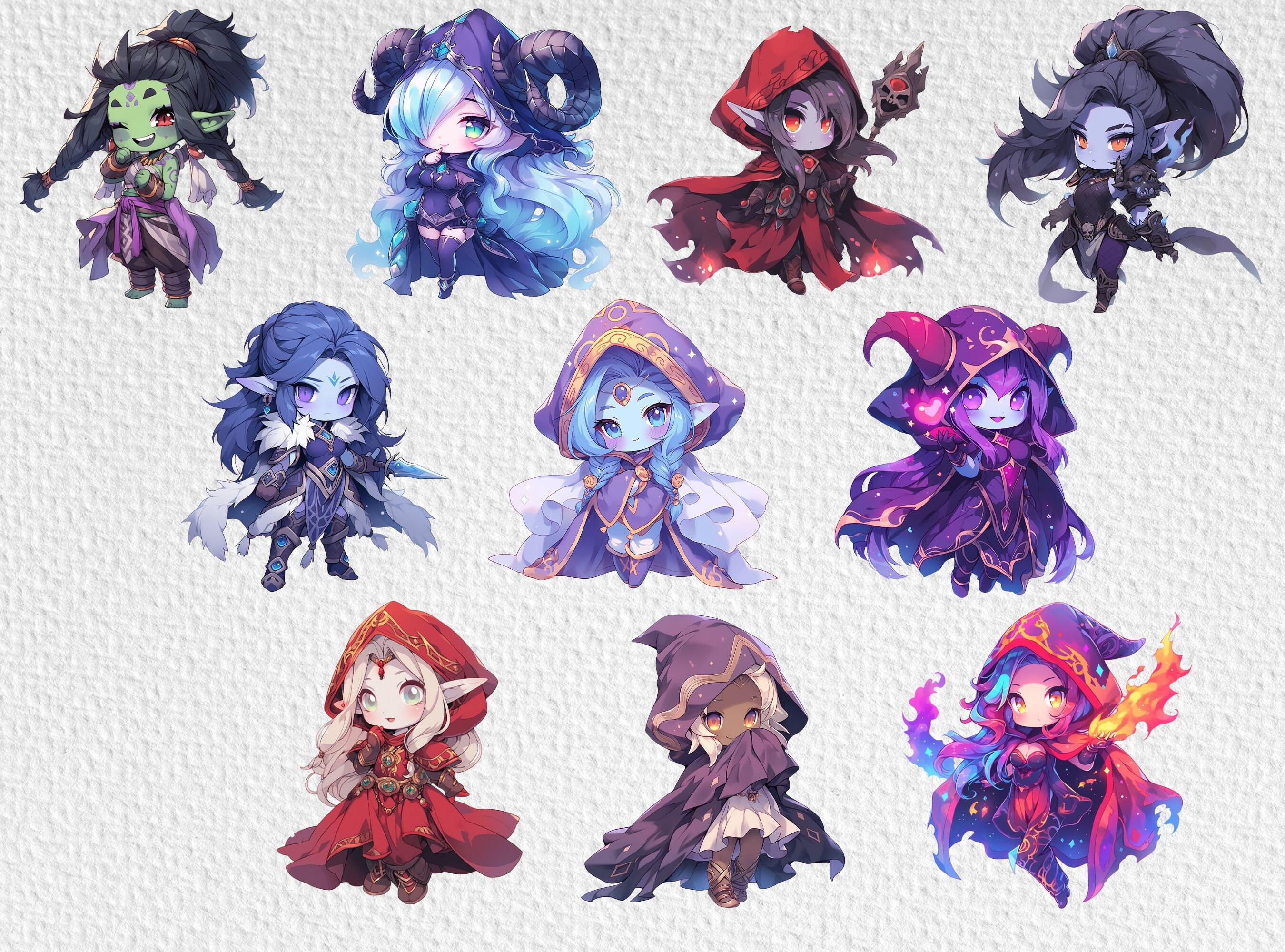 Fantasy Chibi Clipart Bundle - Swords, Magic, and Fun! - 20 Transparent ...