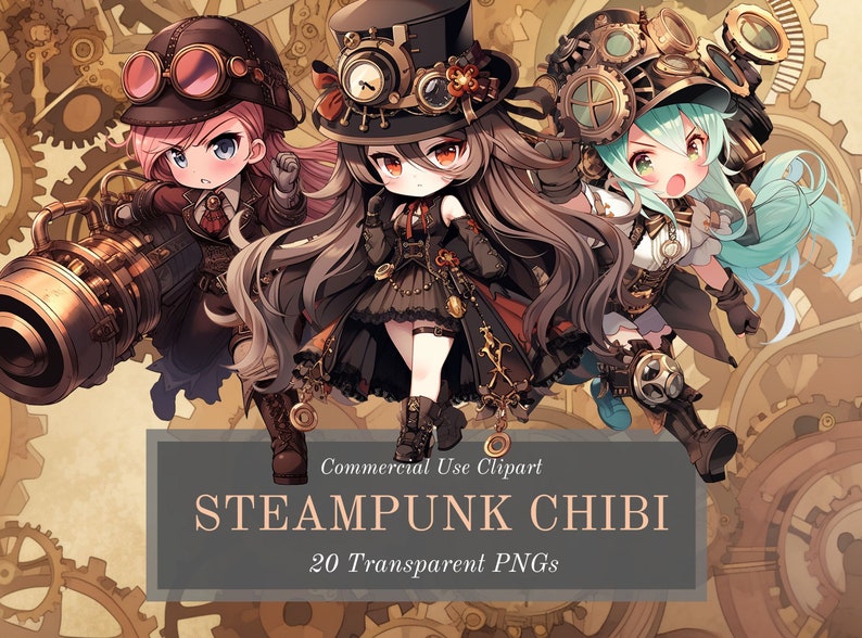 Steampunk Chibi Clipart Bundle - Cute Imagination & Creation! - 20 ...
