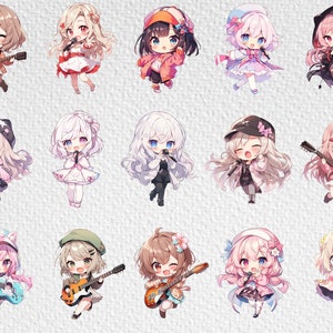 Chibi Stars Clipart Bundle - Kawaii Popstars, Idols - 15 Transparent ...