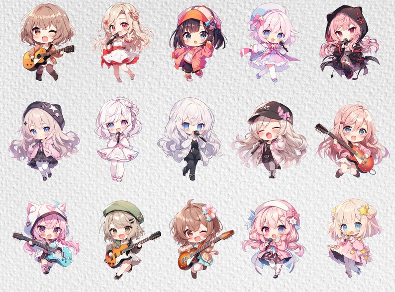 Chibi Stars Clipart Bundle - Kawaii Popstars, Idols - 15 Transparent ...