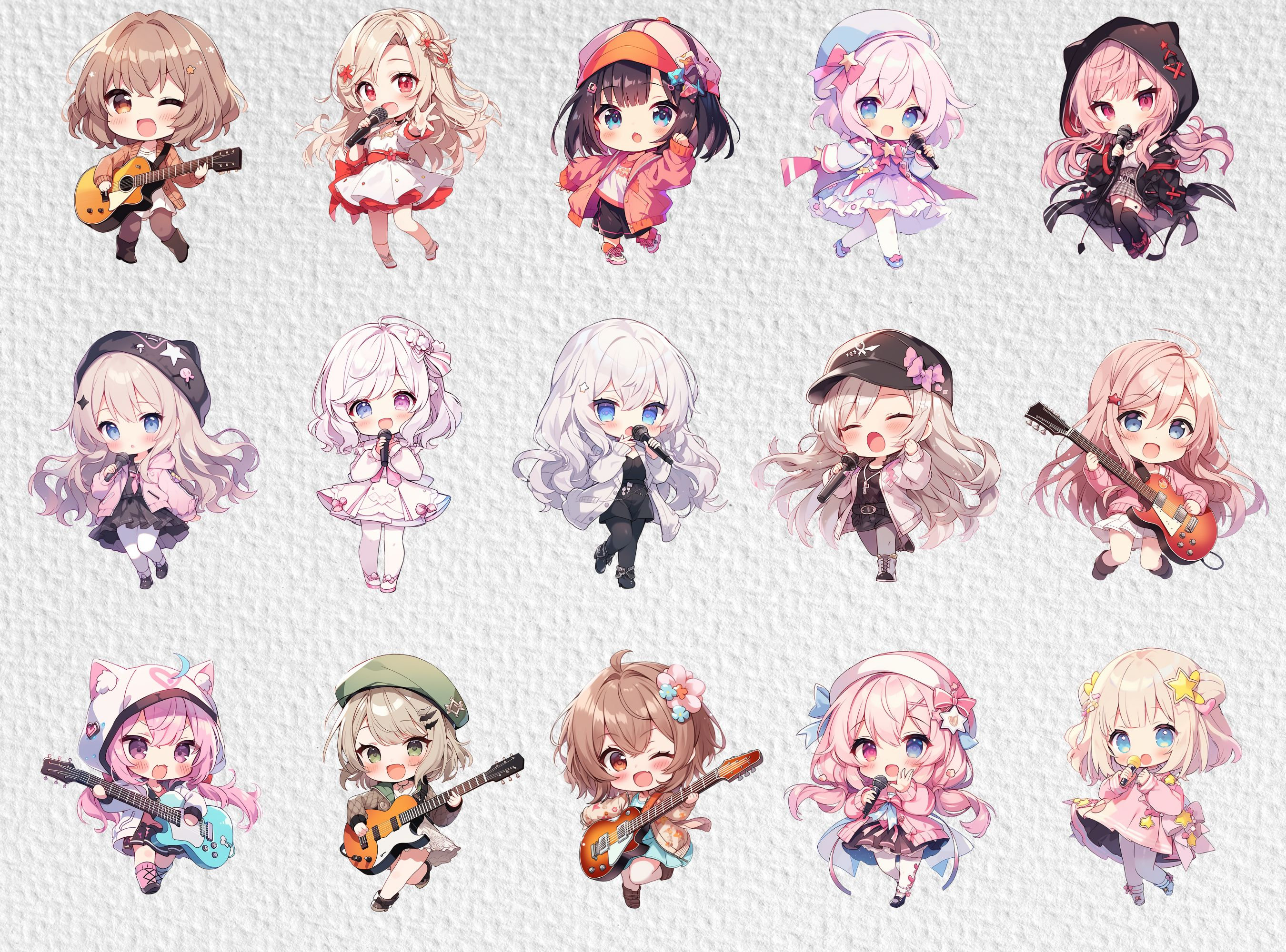 Chibi Stars Clipart Bundle - Kawaii Popstars, Idols - 15 Transparent ...