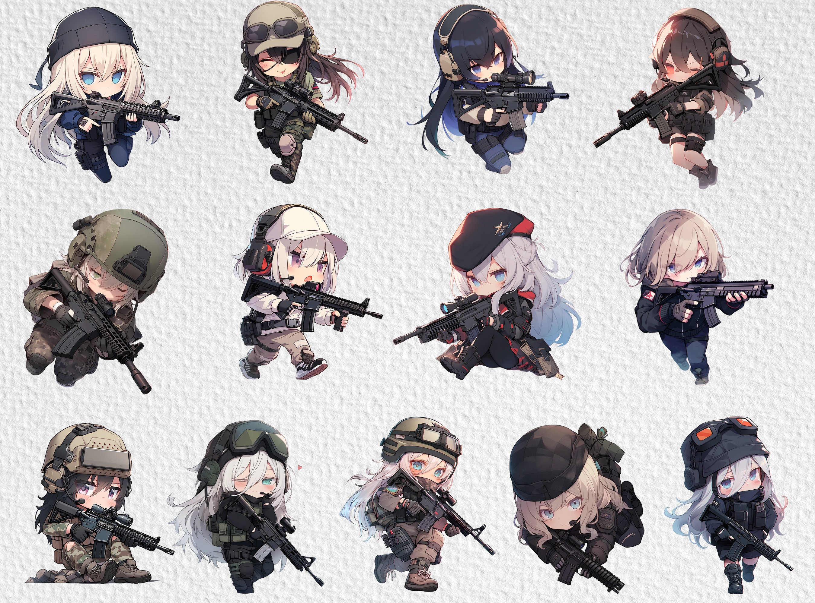 Frontline Chibi Clipart Bundle - Kawaii and Fierce Military Women - 25 ...