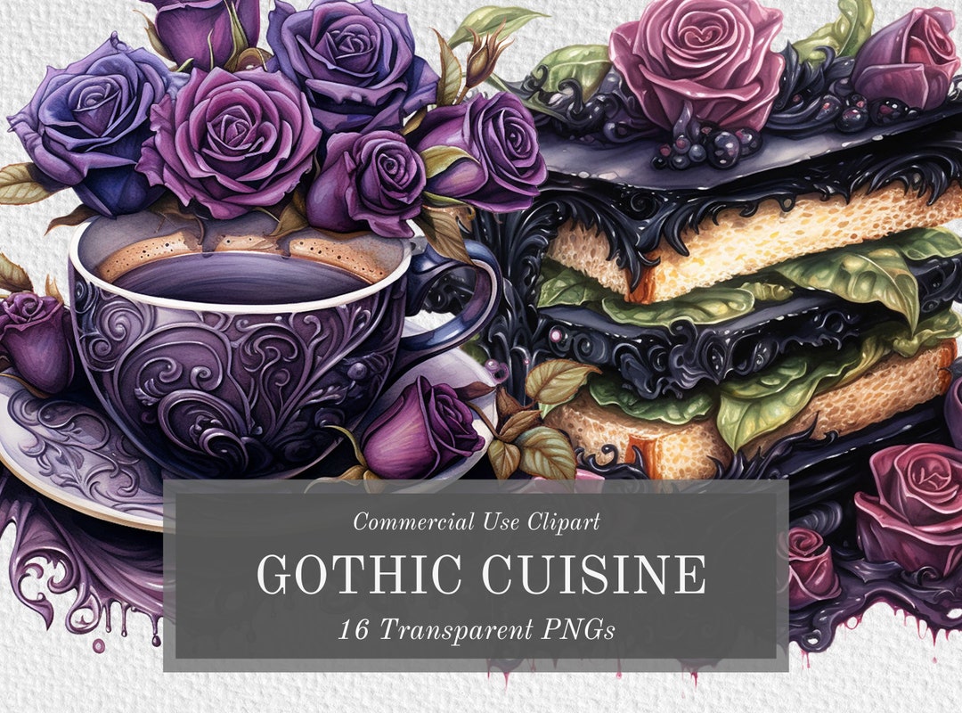 Goth Style Food Clipart Bundle - Dark Watercolor Gothic Delicacies - 16 ...