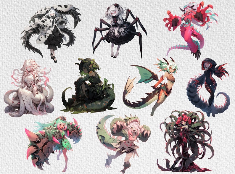 Monster Anime Girl Clipart Bundle - 10 Creepy and Fantastical ...