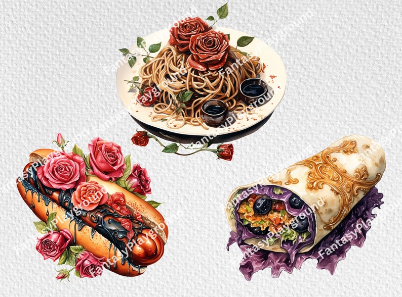 Goth Style Food Clipart Bundle - Dark Watercolor Gothic Delicacies - 16 ...