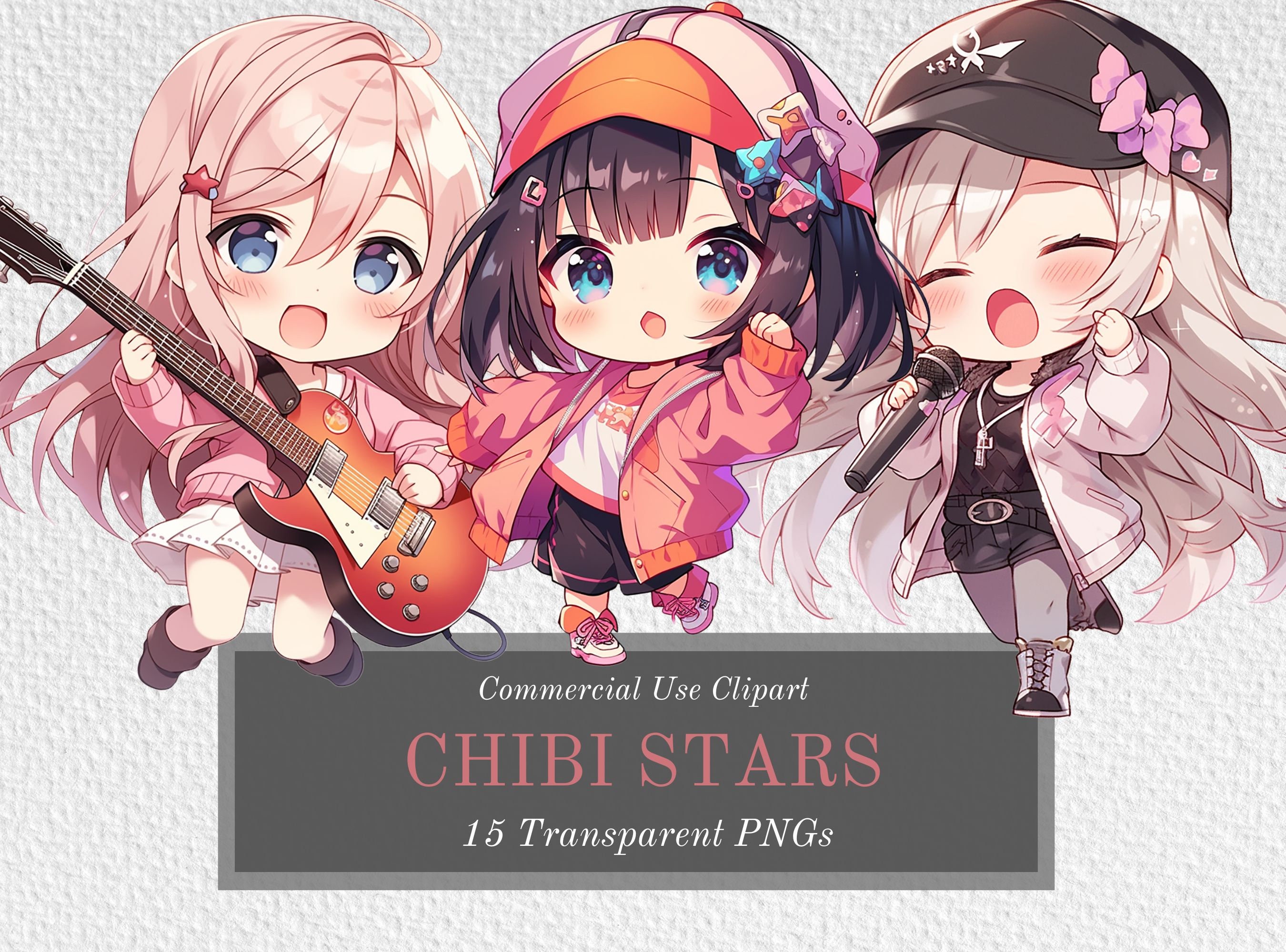 Chibi Stars Clipart Bundle - Kawaii Popstars, Idols - 15 Transparent ...