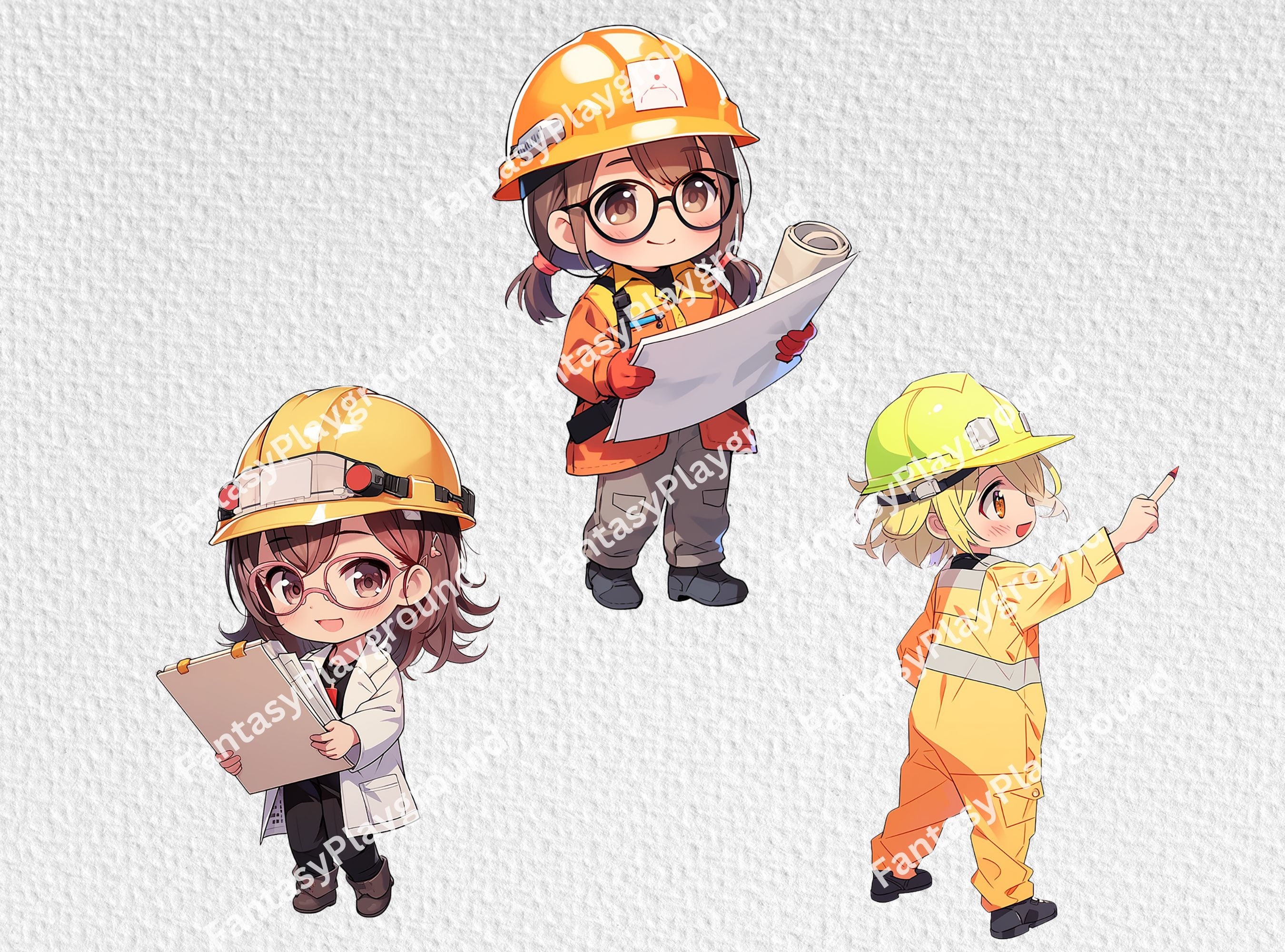 Chibi Contractor Clipart Bundle - Cute and Intelligent Engineers! - 20 ...