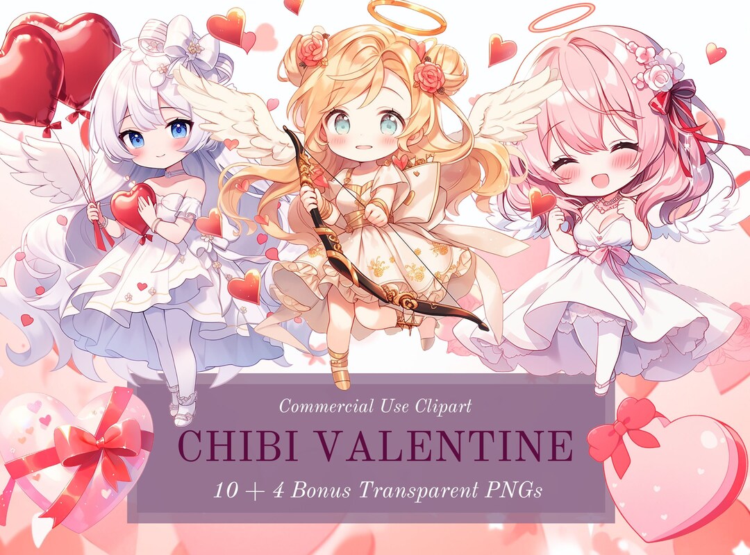 Chibi Valentine Clipart Pack - Kawaii Bundles of Affection! - 10 + 4 ...