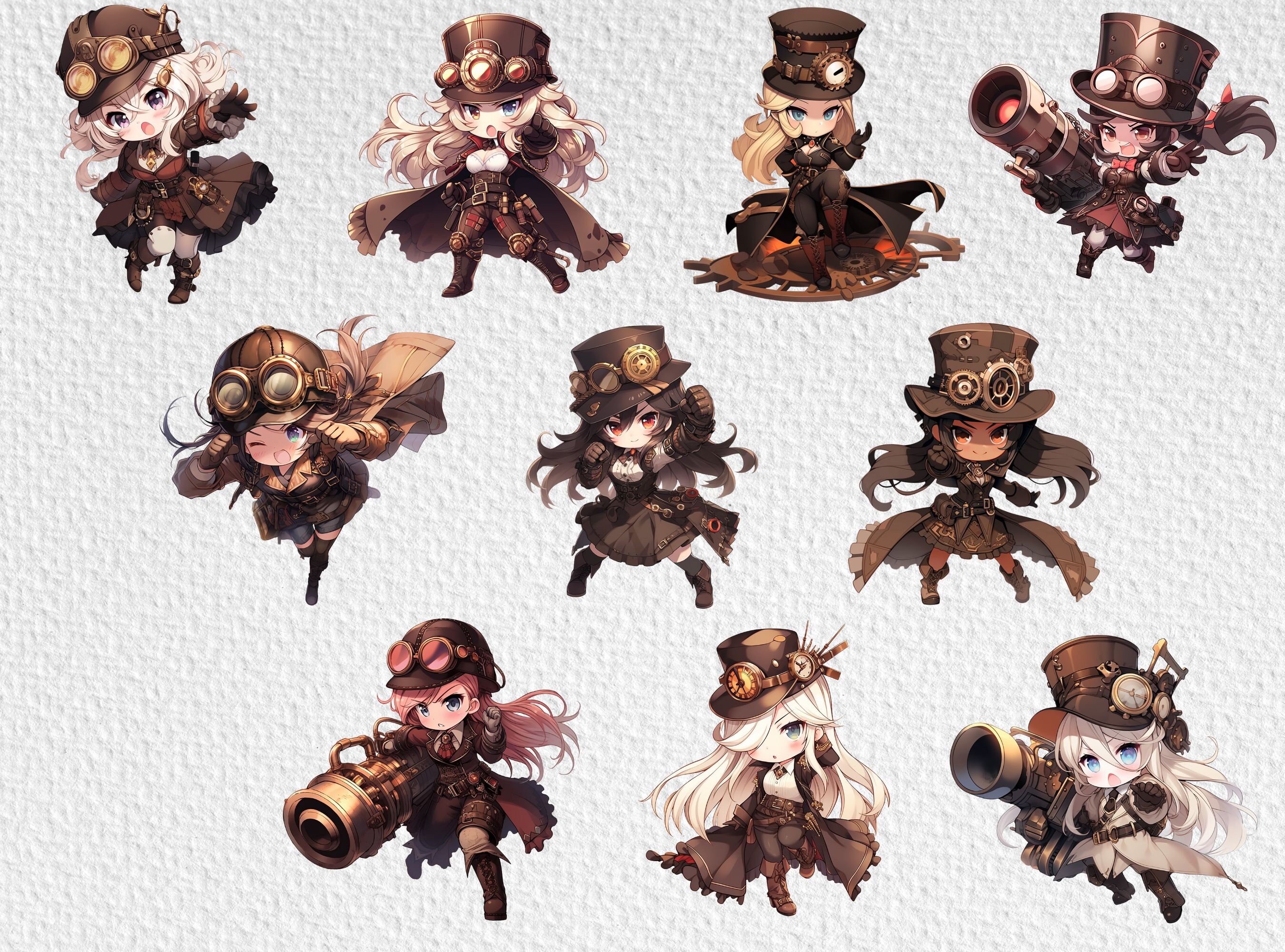 Steampunk Chibi Clipart Bundle - Cute Imagination & Creation! - 20 ...