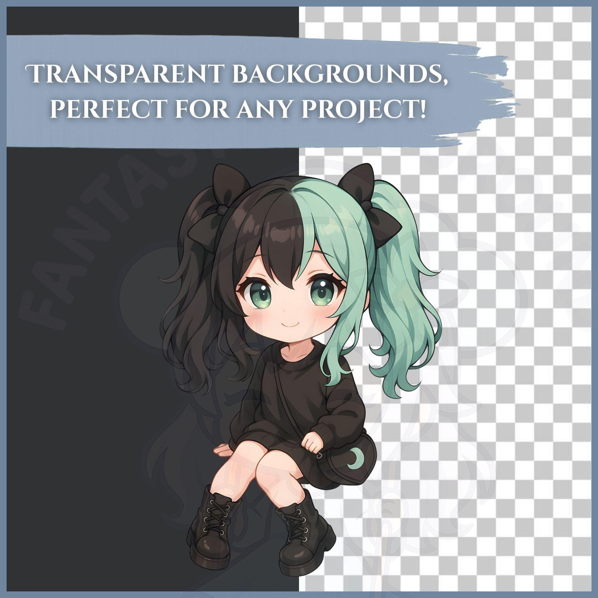 Goth Chibi Girl Clipart Pack • 40 Pngs • Cute Anime Goth Characters ...