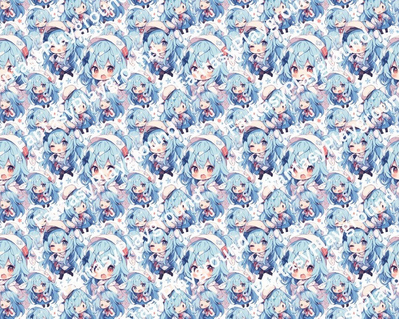 CUTE CHIBI ART Chibi Anime Seamless Pattern Printable Digital Paper ...