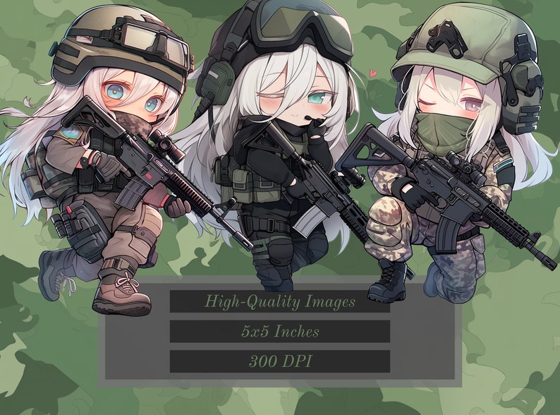 Frontline Chibi Clipart Bundle Kawaii and Fierce Military Women 25 ...