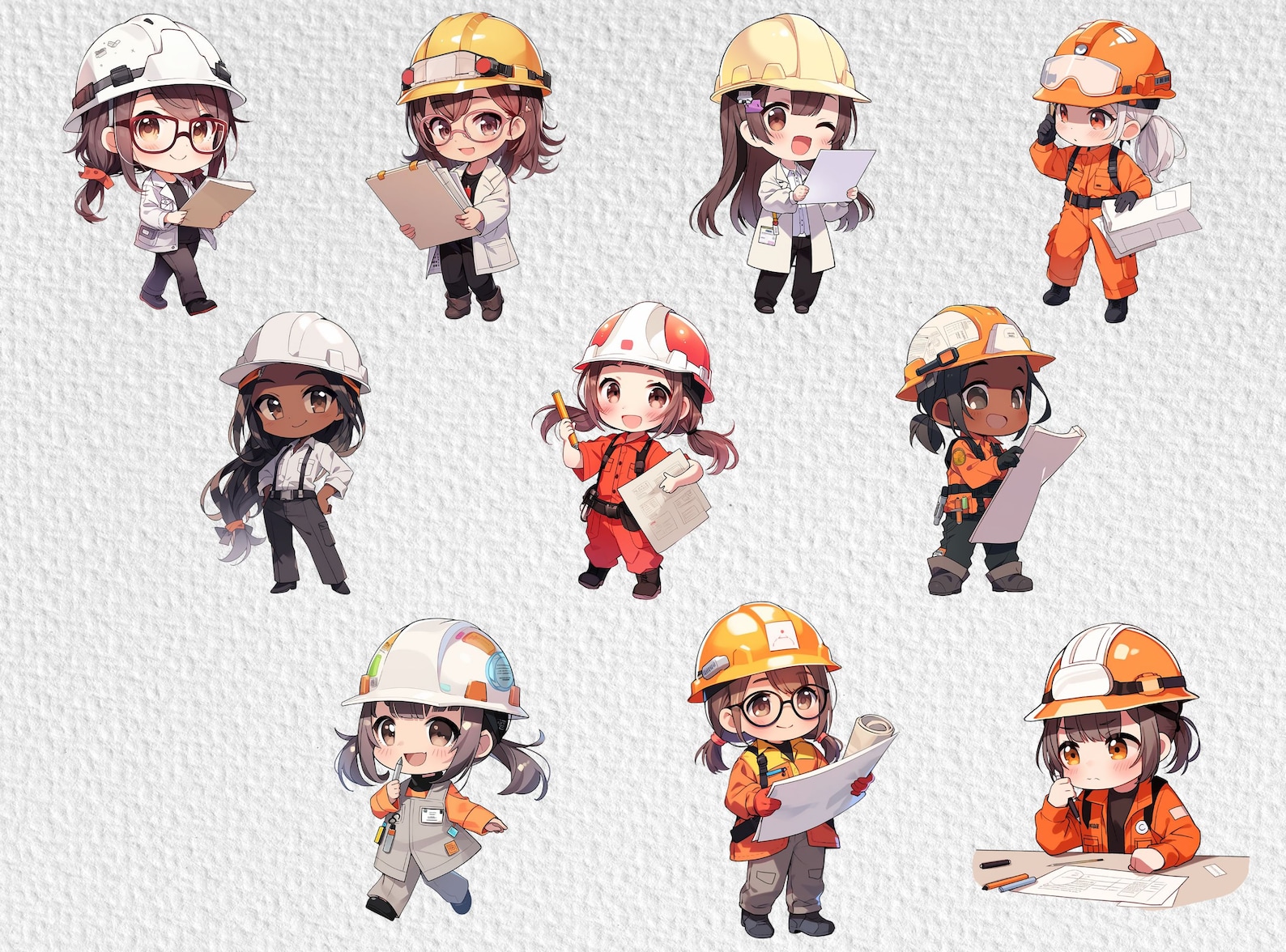 Chibi Contractor Clipart Bundle - Cute and Intelligent Engineers! - 20 ...