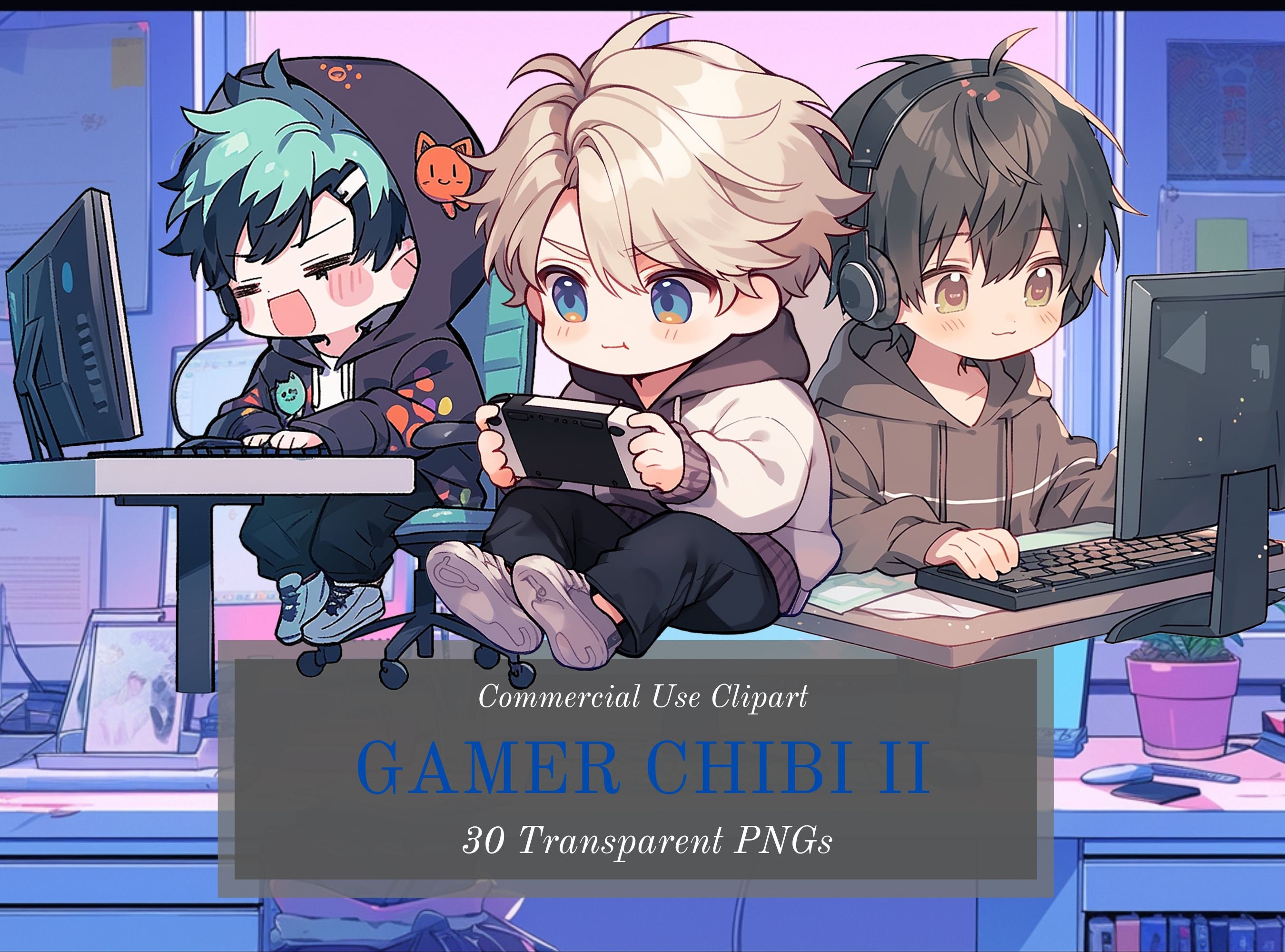 Chibi Gamers Clipart Bundle - Kawaii and Competitive Streamers! - 30 ...