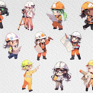 Chibi Contractor Clipart Bundle - Cute and Intelligent Engineers! - 20 ...