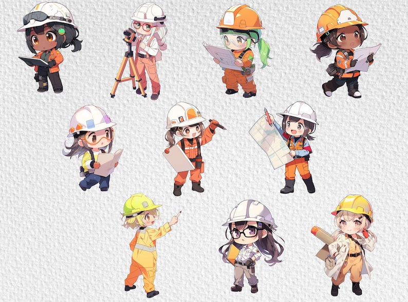 Chibi Contractor Clipart Bundle - Cute and Intelligent Engineers! - 20 ...