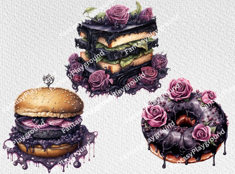 Goth Style Food Clipart Bundle - Dark Watercolor Gothic Delicacies - 16 ...