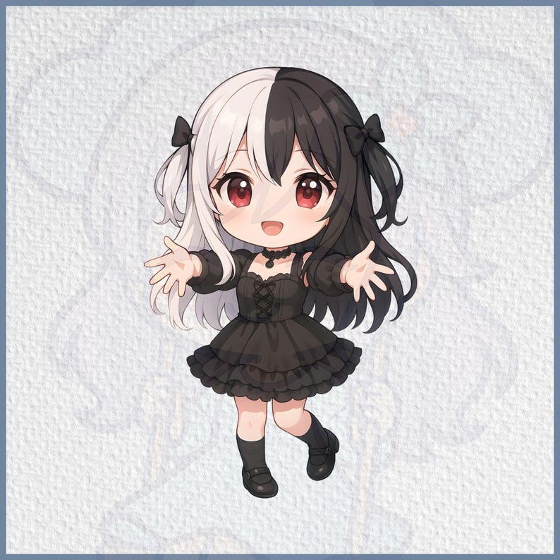 Goth Chibi Girl Clipart Pack • 40 Pngs • Cute Anime Goth Characters ...
