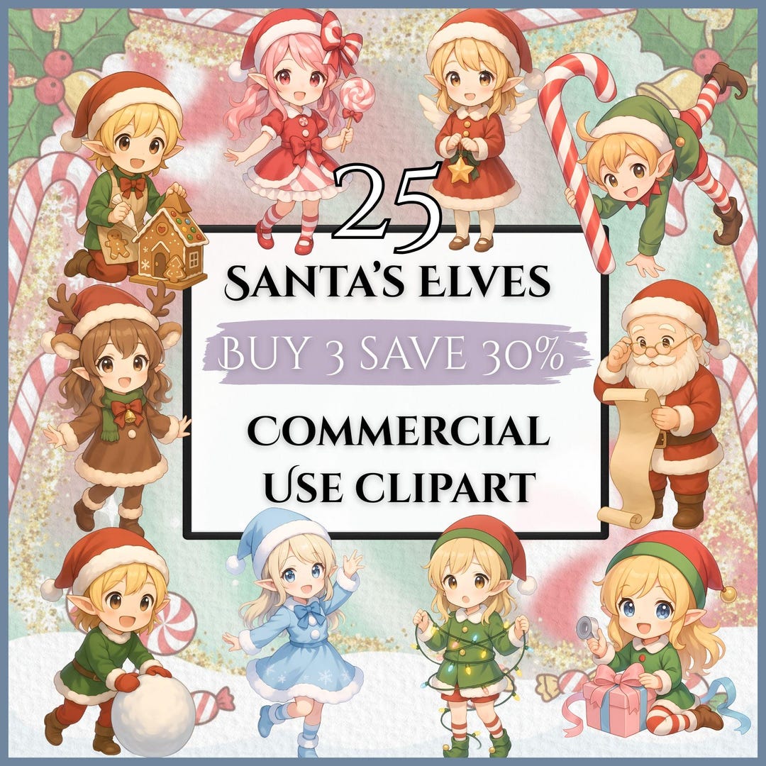Santa’s Elves Chibi Clipart Pack • 25 Pngs • Cute Christmas Anime ...