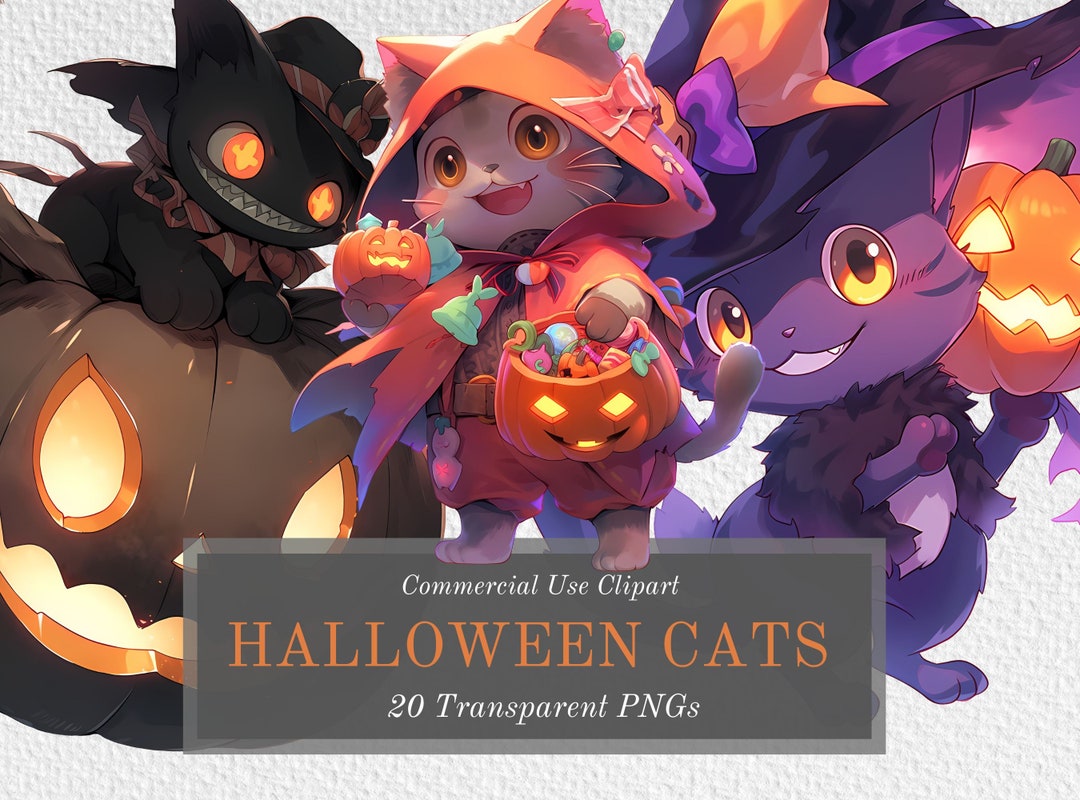 Halloween Cats Clipart - 20 Cute Spooky Kitties in Different Art Styles ...