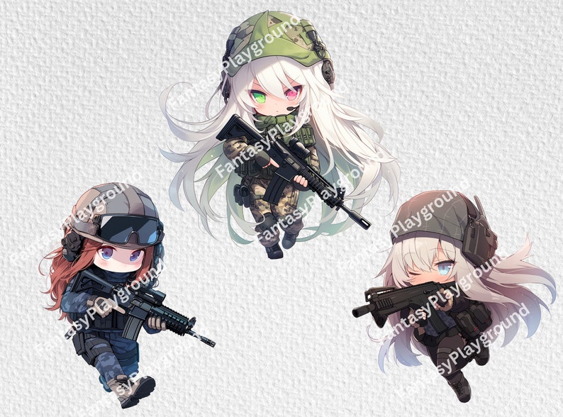 Frontline Chibi Clipart Bundle Kawaii and Fierce Military Women 25 ...