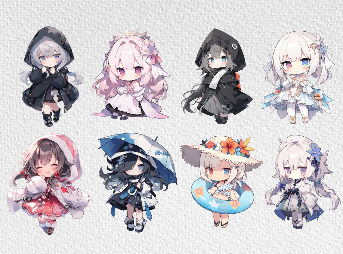 Anime Chibi Clipart Bundle 2 Cute and Festive Characters 16 Transparent ...