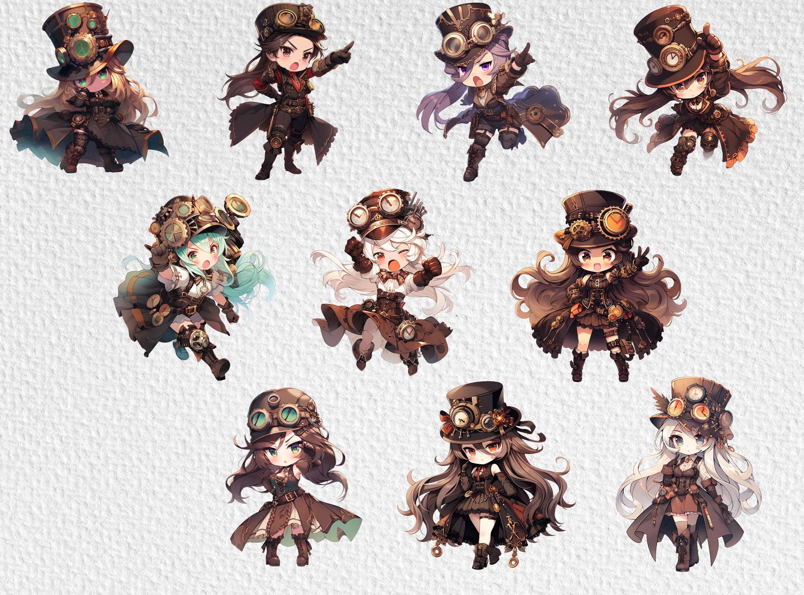 Steampunk Chibi Clipart Bundle - Cute Imagination & Creation! - 20 ...