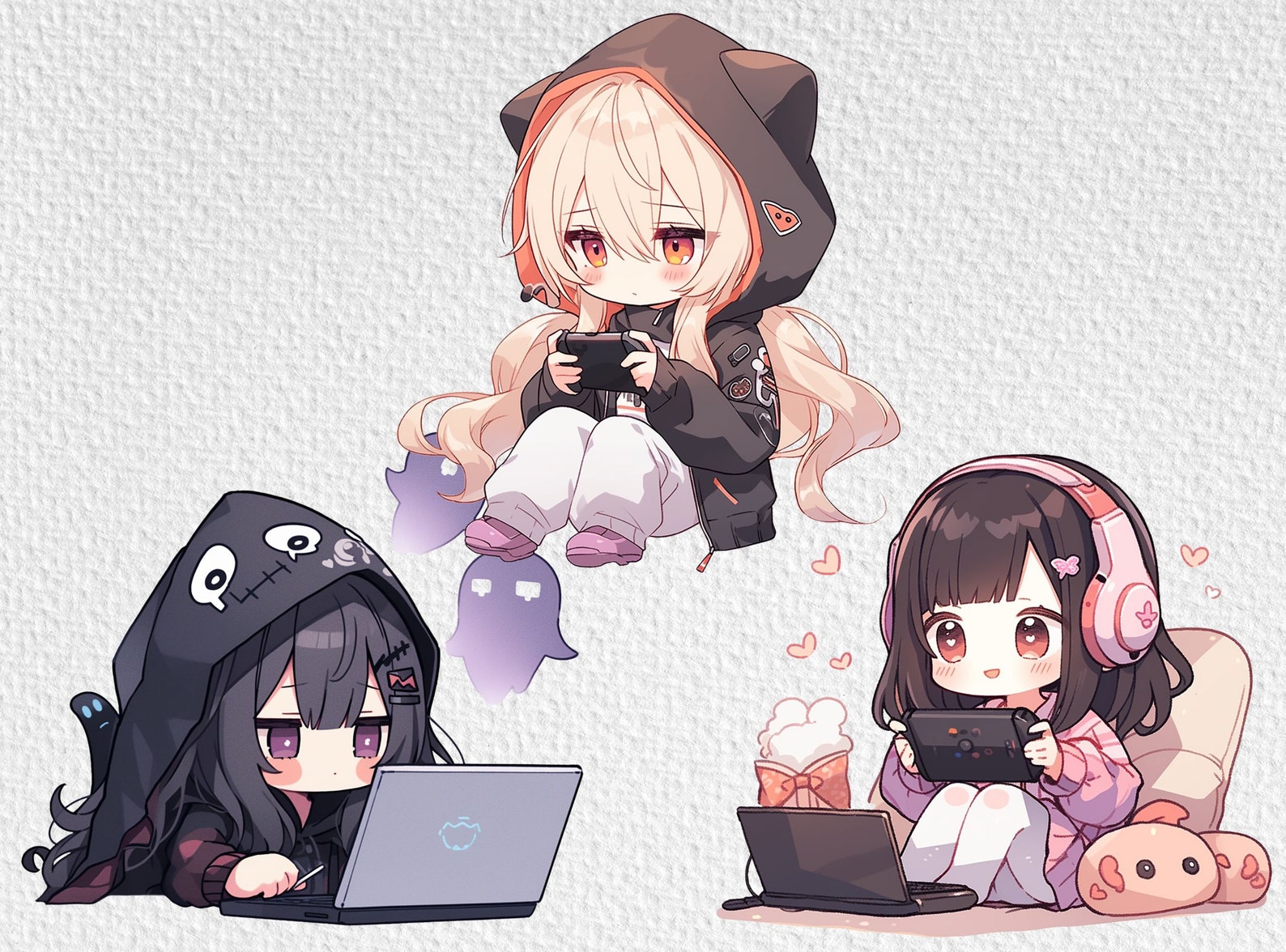 Chibi Anime Gamer Girls Clipart Bundle Kawaii Happy Goth - Etsy