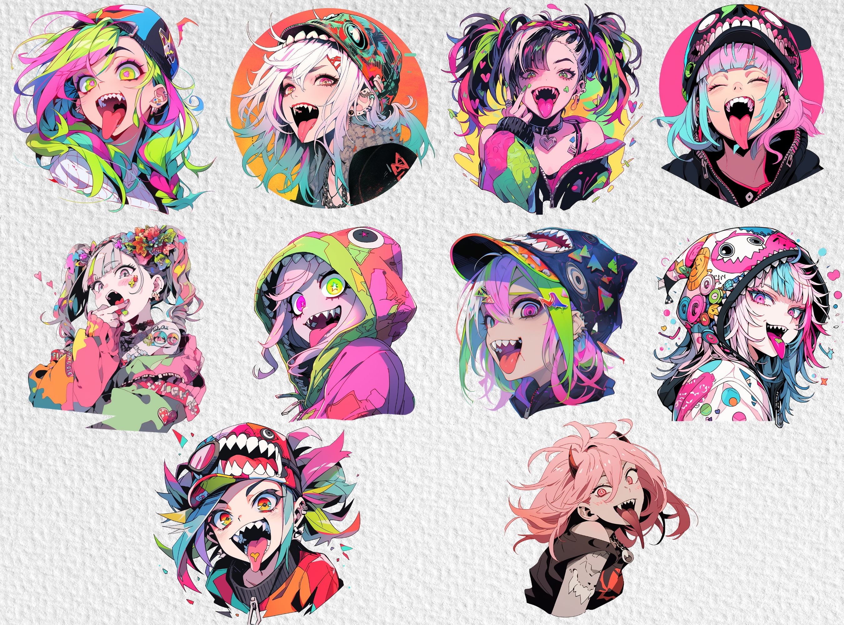 Punk Monster Anime Girls Clipart Bundle - 20 Quirky and Fun Characters ...