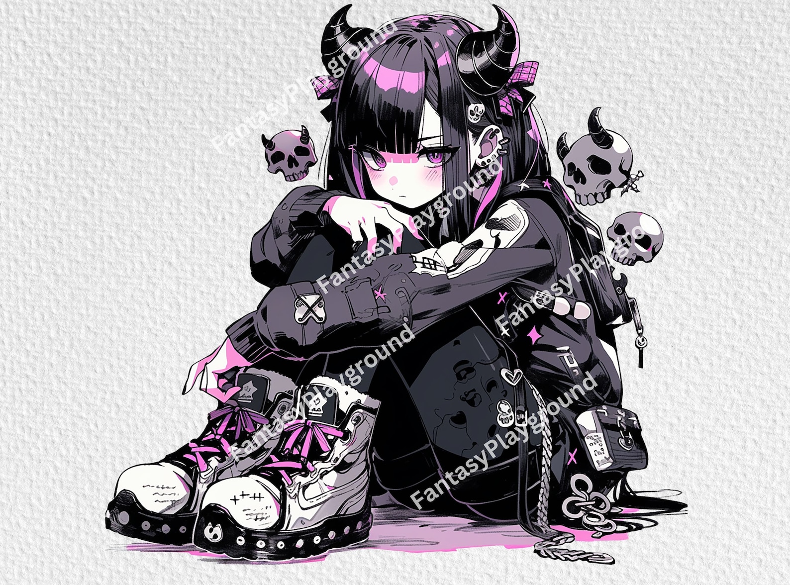 Gothic Anime Girl Clipart Bundle Sitting Pose 10 Transparent Background ...