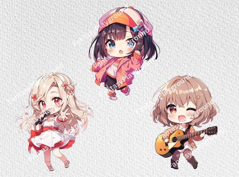 Chibi Stars Clipart Bundle - Kawaii Popstars, Idols - 15 Transparent ...