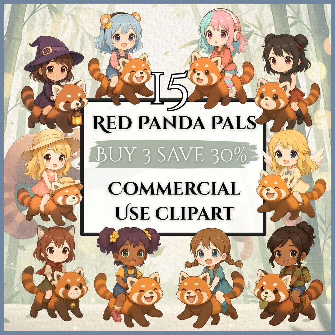 Red Panda Pals • 15 Chibi Girl Clipart Pngs • Cute Anime Red Panda ...
