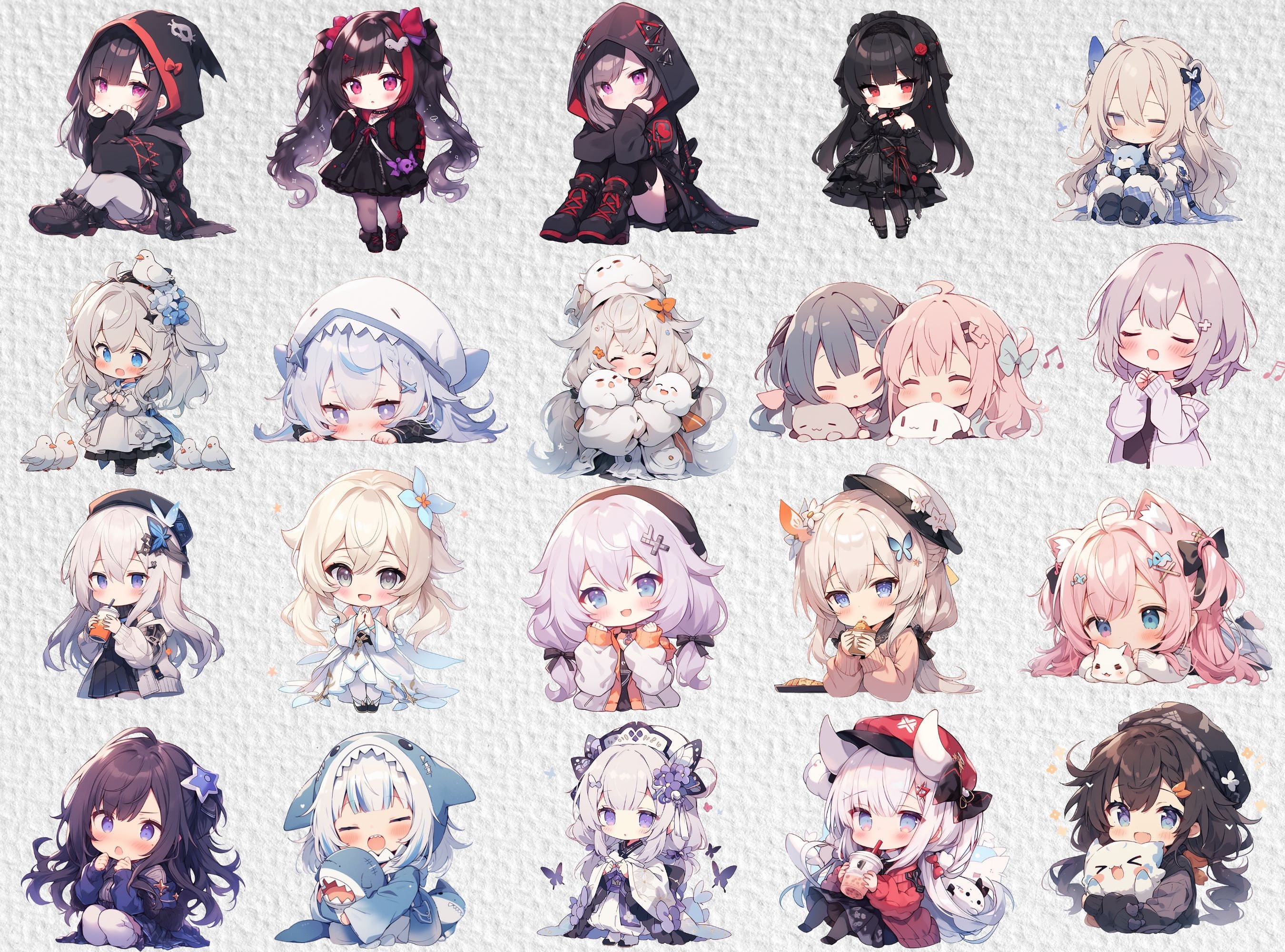 Chibi Pals Clipart Bundle Cute and Cuddly Characters 20 Transparent ...