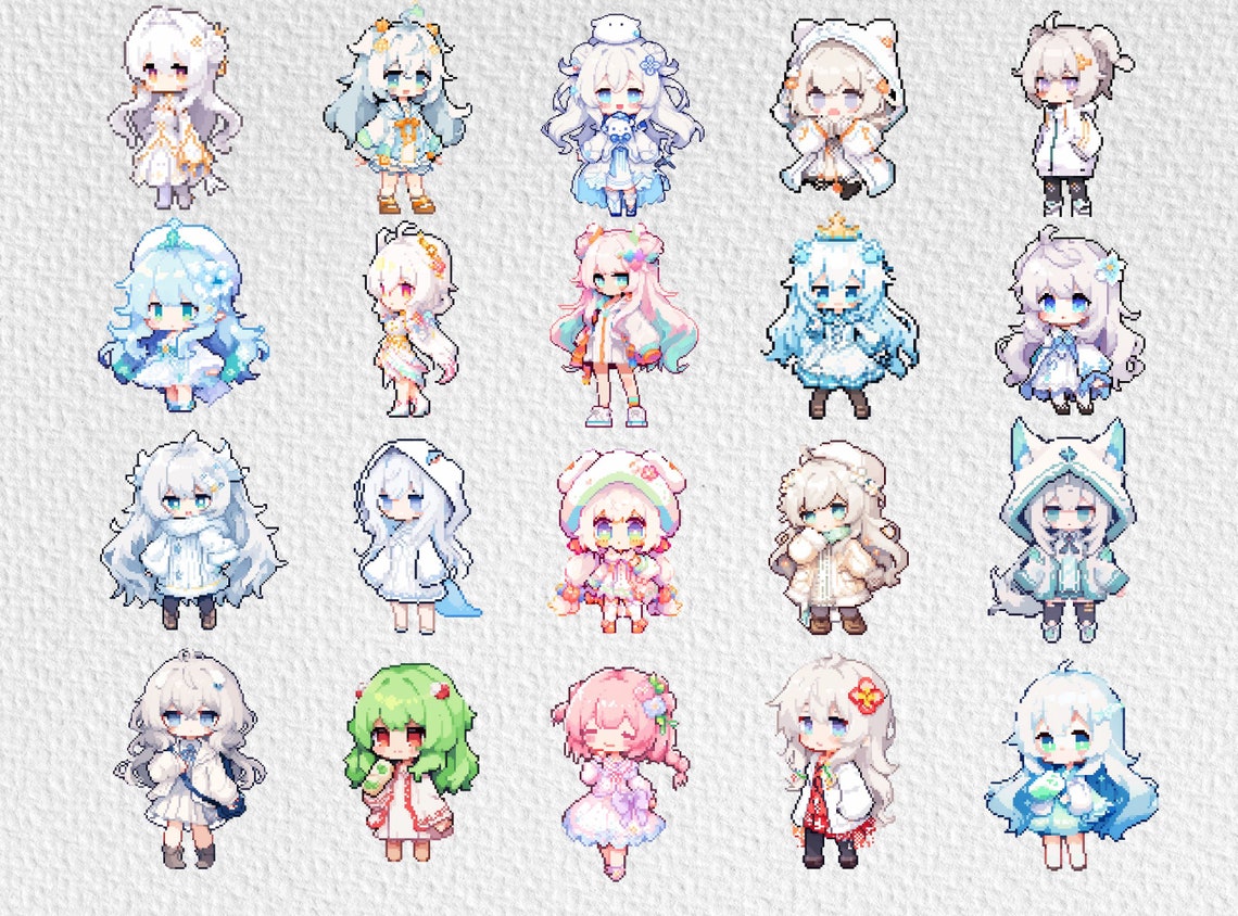 Pixel Pals Clipart Bundle Cute Anime Pixel Art 35 Transparent ...