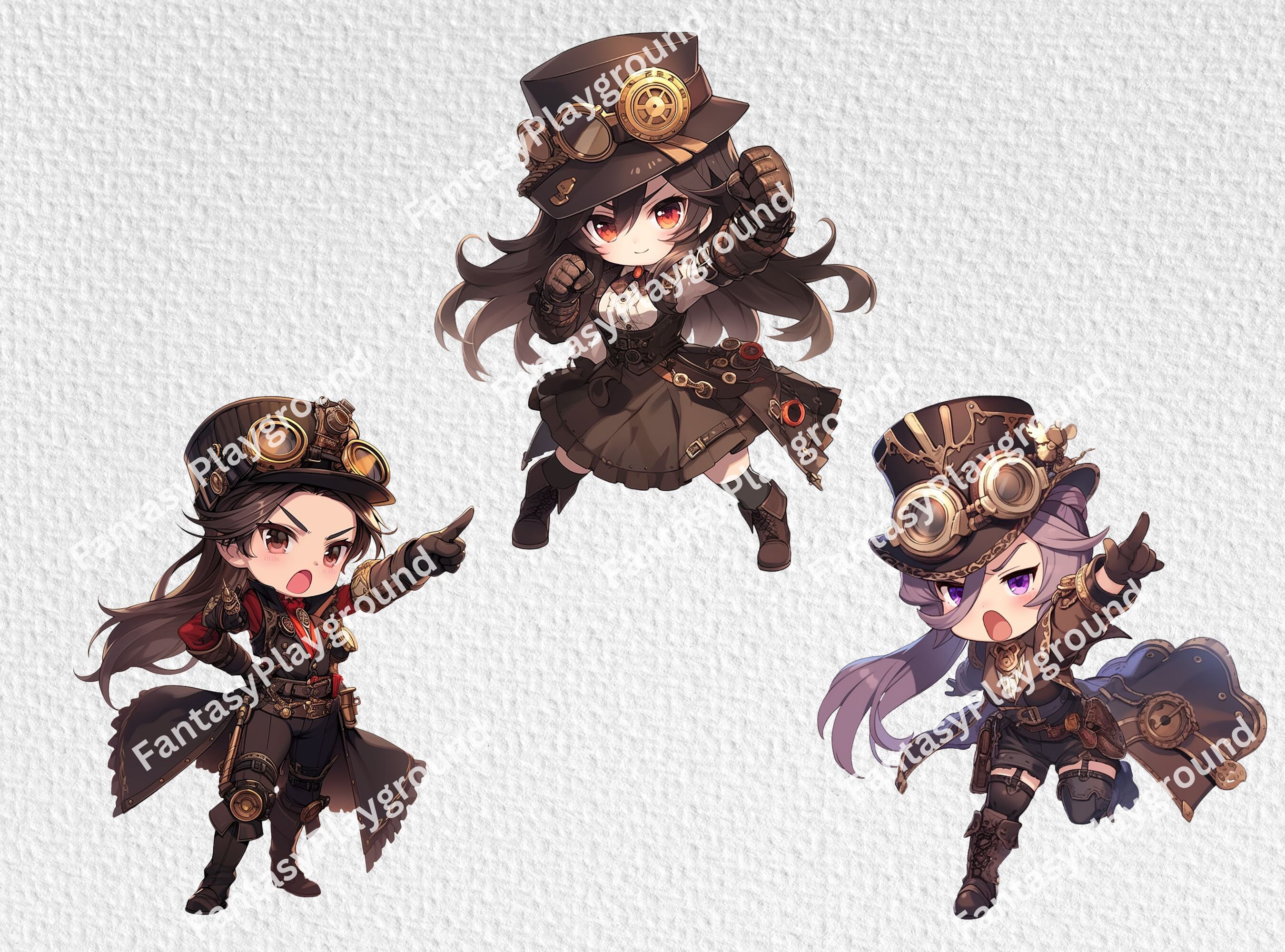 Steampunk Chibi Clipart Bundle - Cute Imagination & Creation! - 20 ...